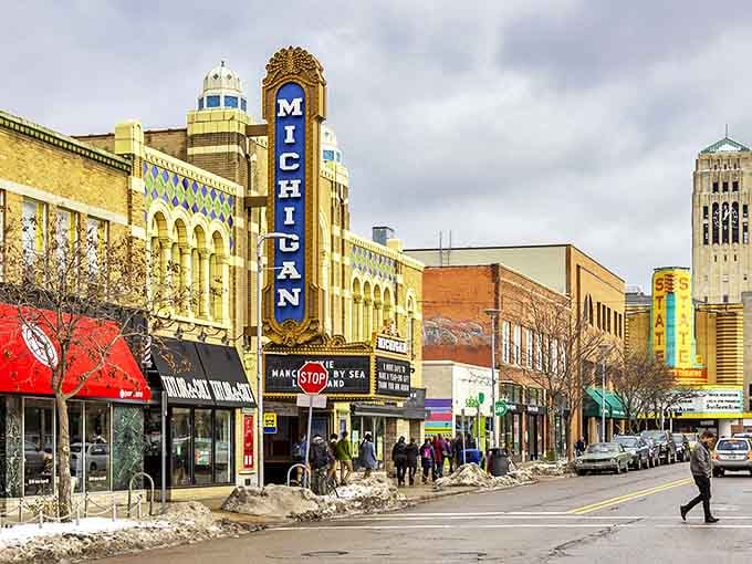 Ann Arbor's skyline peeks through lush greenery, the university town blending urban energy with natural beauty.