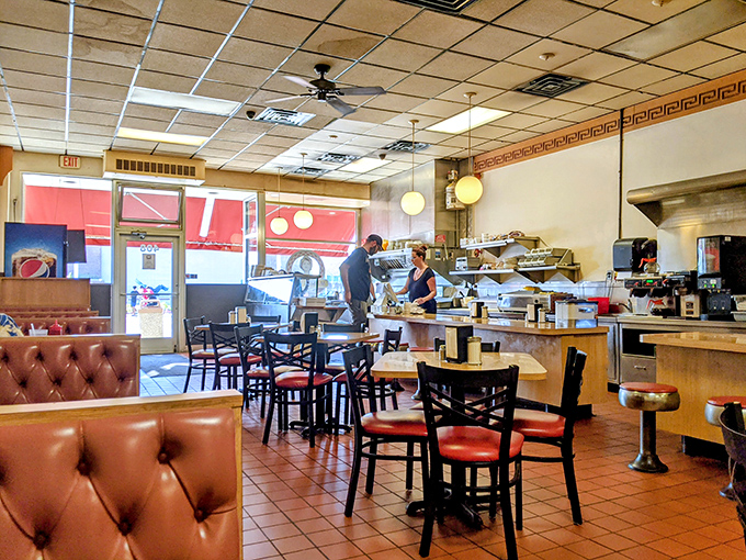 Inside Mama Vicki's, the cozy diner atmosphere sets the perfect stage for Port Huron's favorite Coney dogs and breakfast classics.