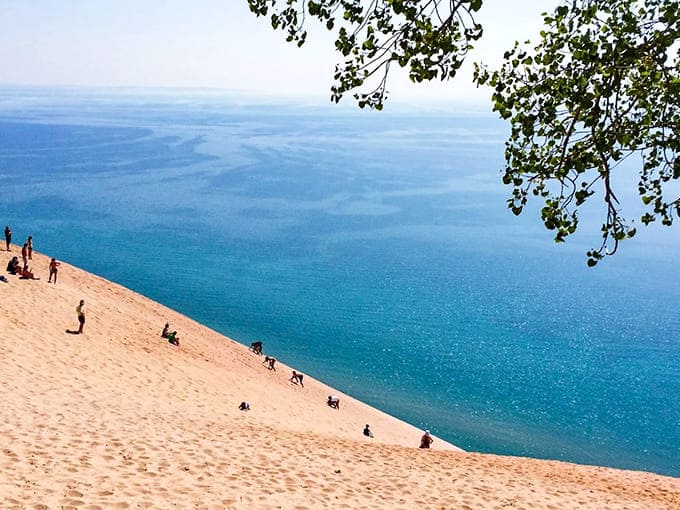 Sand dunes meet crystal waters at this Leelanau Peninsula overlook. From this height, Lake Michigan reveals its true Caribbean-like colors.
