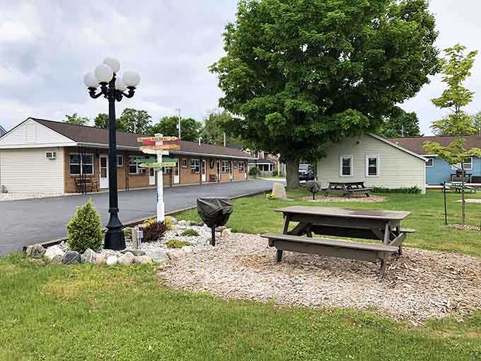 This quiet spot serves up simple pleasures: a bench, some grass, and Lake Michigan stretching out like a blue blanket to forever.