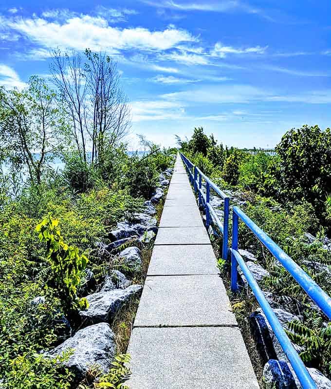 The boardwalk stretches toward the horizon, inviting visitors to explore Au Gres' natural beauty one step at a time.