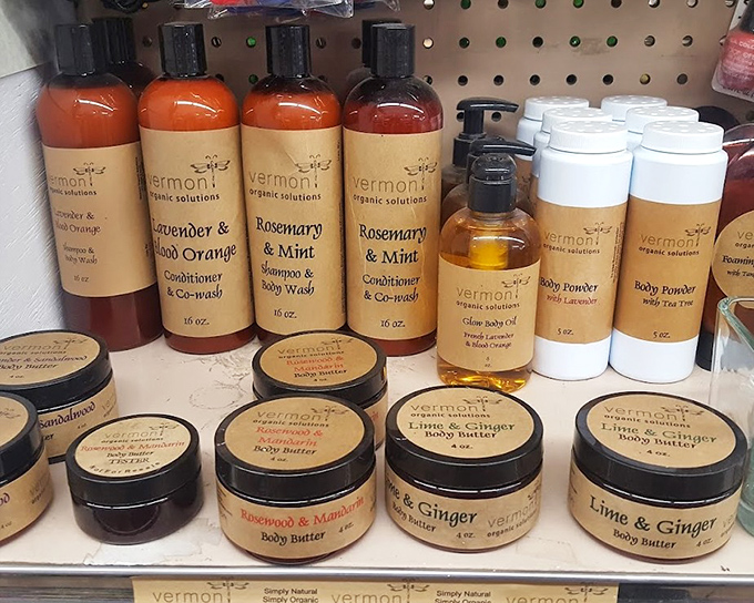Vermont-made body care products line the shelves, offering locally sourced ingredients that capture the essence of Green Mountain botanicals.