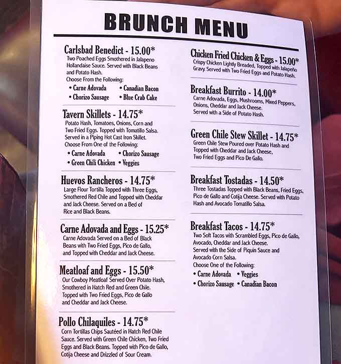 This brunch menu reads like a love letter to breakfast, with enough options to make your morning meal decisions delightfully difficult.