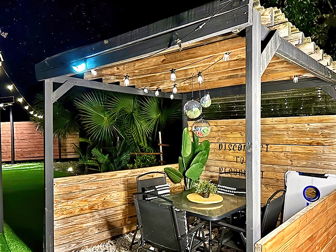 Dinner with a view that doesn't involve staring at someone else's Instagram feed &ndash; just string lights, wooden charm, and actual conversation.