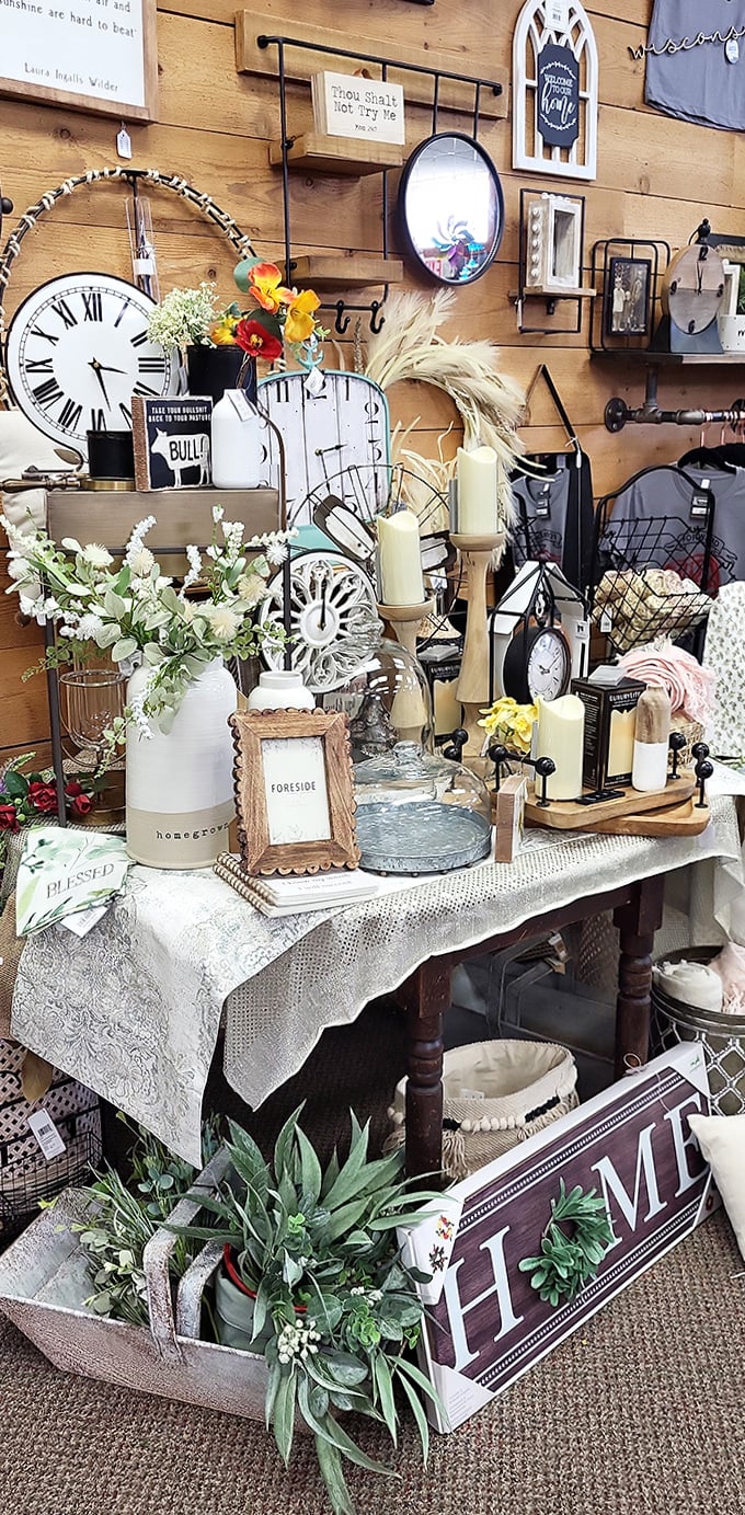 This isn't just home d&eacute;cor &ndash; it's a masterclass in rustic elegance, where every "blessed" sign and vintage timepiece tells a story of heartland values.