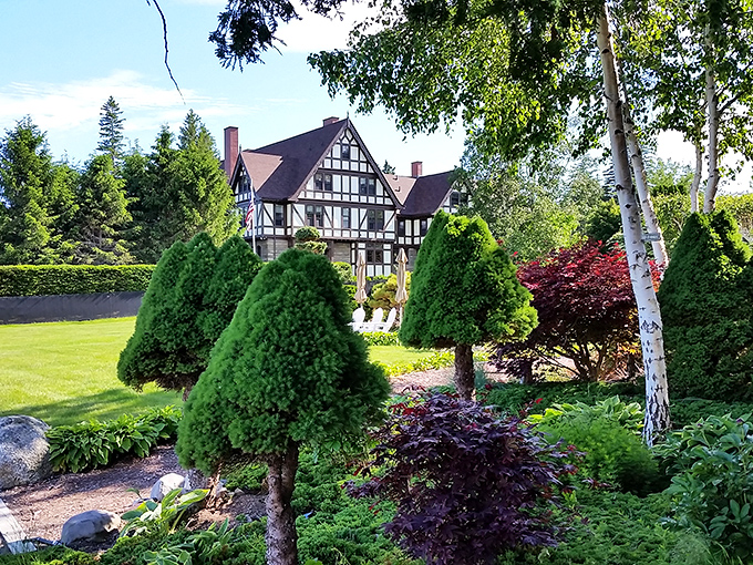 This Tudor-style "summer cottage" stands as a testament to Bar Harbor's Gilded Age, when America's elite built magnificent seaside retreats.