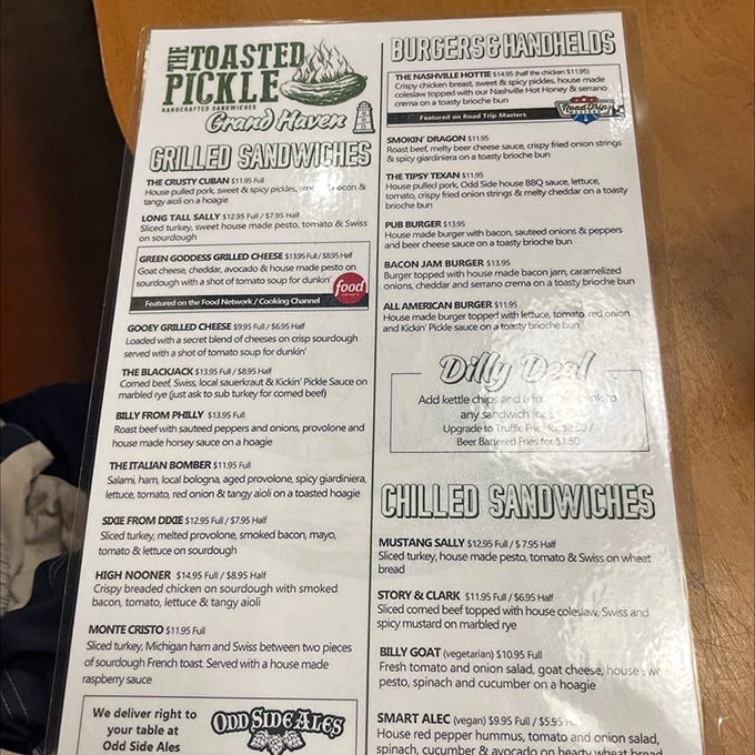 The menu at The Toasted Pickle features creative sandwiches that elevate the humble pickle from side dish to culinary star.
