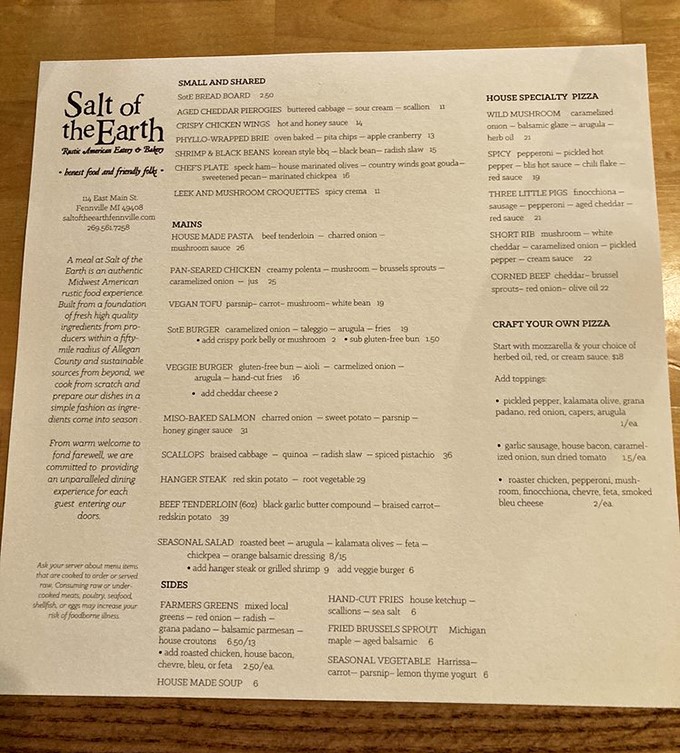 The menu reads like a love letter to Michigan's seasonal bounty, with each dish showcasing local ingredients in their prime.
