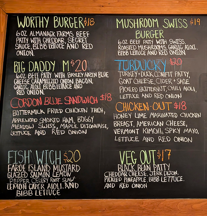 Chalkboard menu artistry showcases the day's offerings &ndash; from the signature Worthy Burger to the intriguing Turducken. Decisions, decisions!
