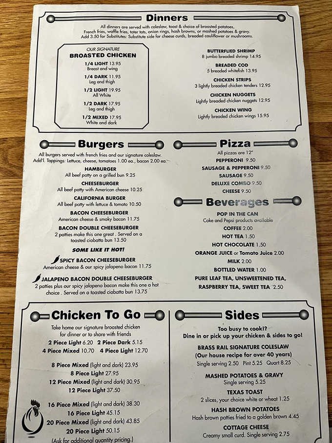 The menu reads like a love letter to comfort food classics, with that legendary broasted chicken taking center stage.