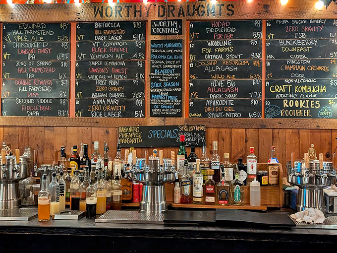 The extensive beer and beverage menu showcases Vermont's finest brews &ndash; a liquid love letter to the state's craft beer revolution.