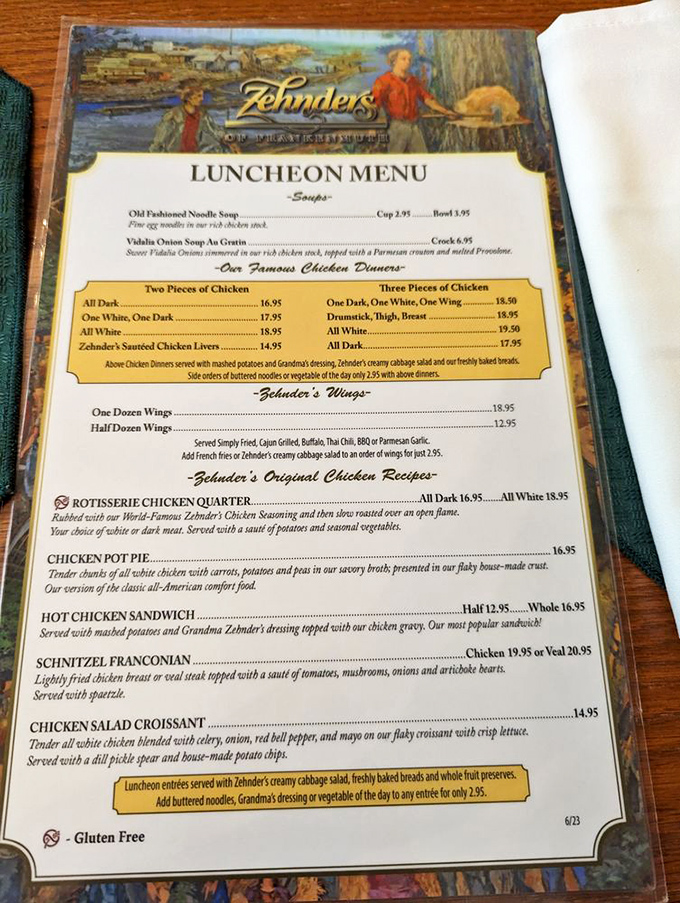 This isn't just a menu &ndash; it's a roadmap to deliciousness. The famous chicken dinners take center stage, surrounded by supporting acts of comfort food classics.