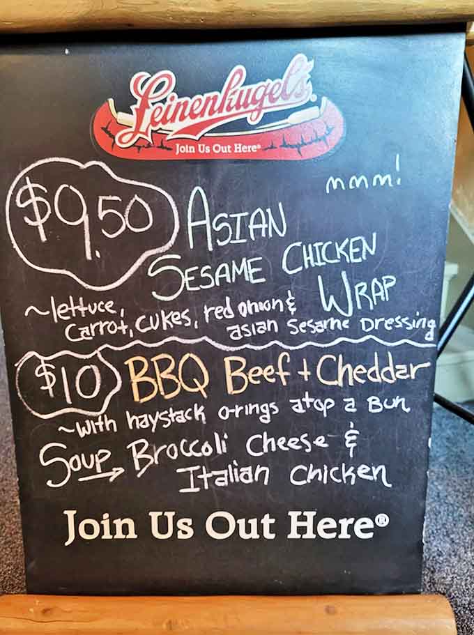 Daily specials chalked up with care, because even in a haunted building, someone's got to decide what's for lunch.