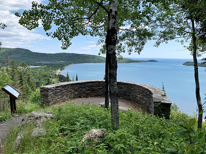 Mount Rose Overlook offers a stone-walled perch where Lake Superior stretches to infinity, making smartphones suddenly seem very unimportant.