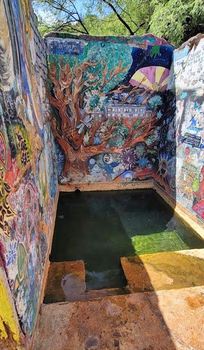 Psychedelic dreams come alive on these walls – the hot springs' brick enclosure doubles as Arizona's most unusual art gallery.