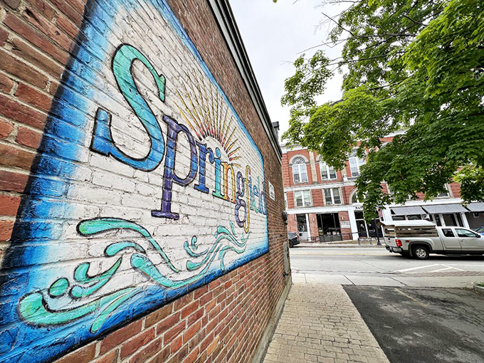 This vibrant mural captures Springfield's artistic soul, proving small towns can make big statements on brick canvases.