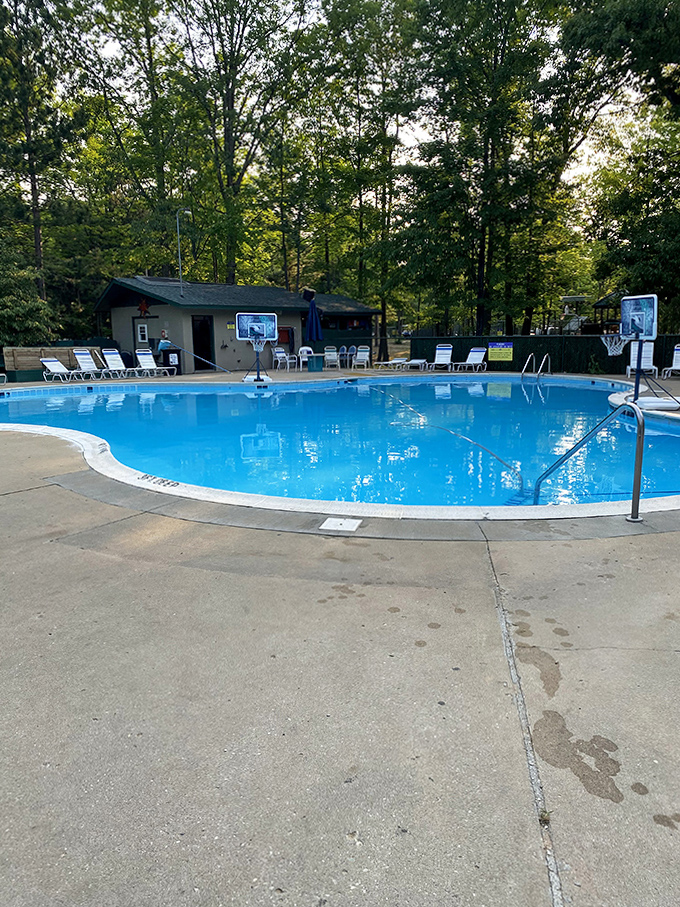 The swimming pool offers chlorinated relief on hot summer days, surrounded by lounge chairs perfect for that paperback you've been meaning to finish.