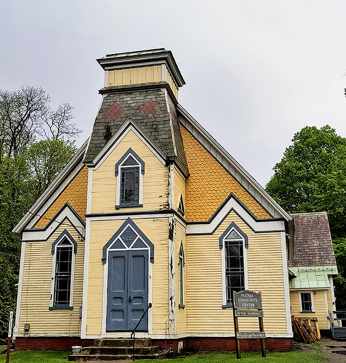 This cheerful yellow community center stands as a beloved Putney landmark and gathering place for generations of locals.