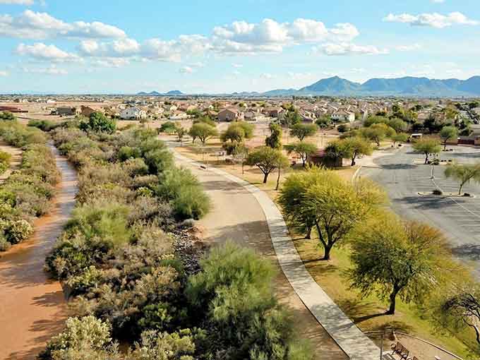 From above, the trail looks like a ribbon gift-wrapped through the desert, connecting neighborhoods and nature beautifully.