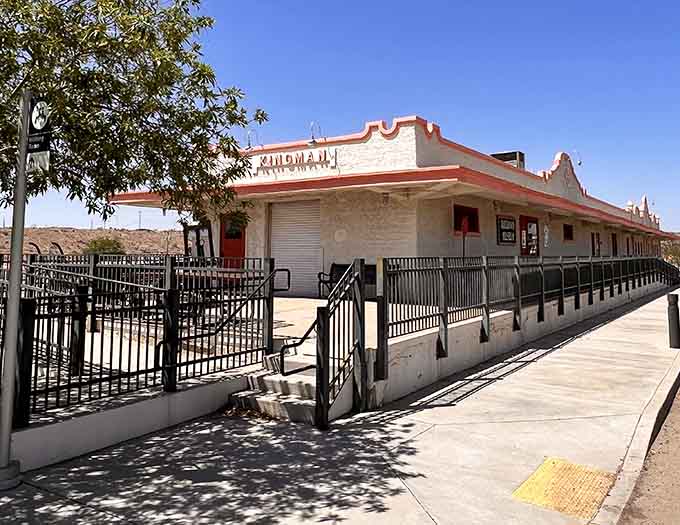 The historic Kingman depot welcomes travelers with its charming architecture and timeless appeal along the Mother Road.