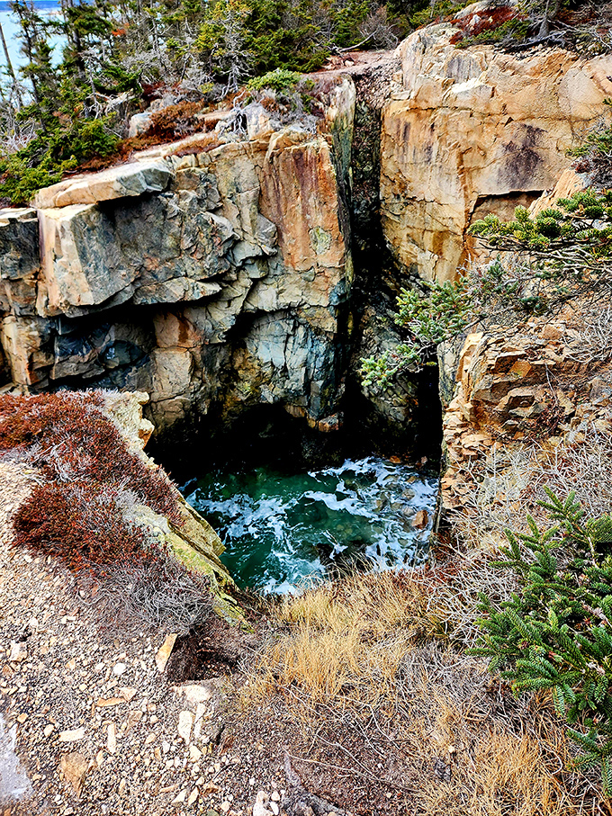 Water ballet in slow motion &ndash; ocean currents perform their timeless dance as they squeeze through this dramatic coastal chasm.