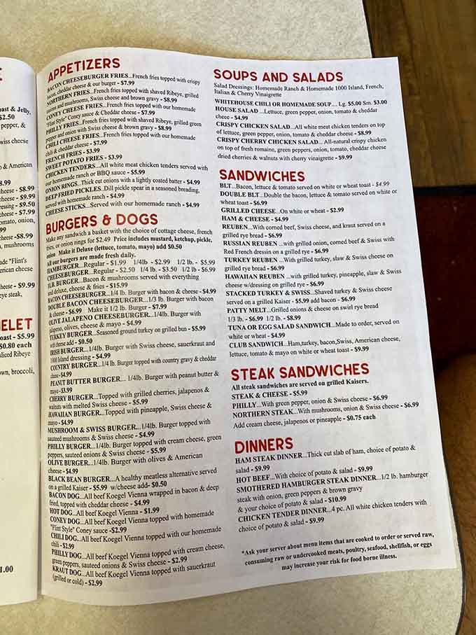This menu is a greatest hits collection of American diner classics, breakfast served all day included.