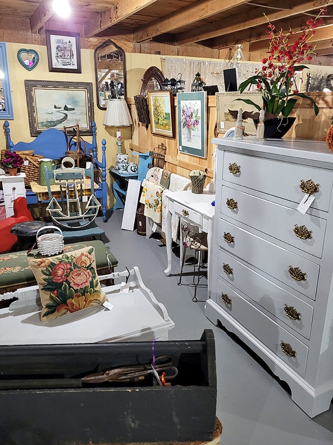 Decorator's paradise &ndash; That perfect shabby-chic dresser you've been hunting for? It's probably hiding in this corner, along with its colorful friends.