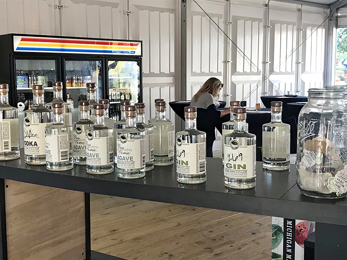 Spirit central: Crystal-clear bottles of handcrafted vodka and gin line up like soldiers ready for duty, each one promising smooth sipping and cocktail perfection.