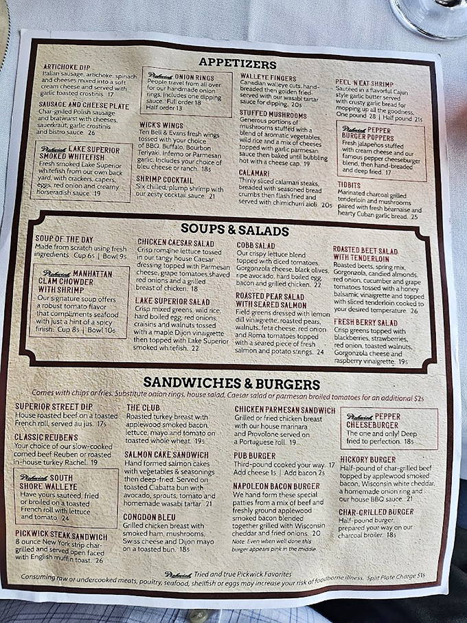 The menu reads like a love letter to classic American cuisine, with each dish perfected through decades of culinary craftsmanship.