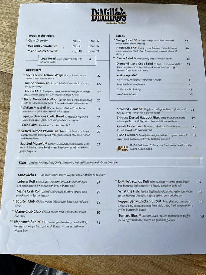 The menu at DiMillo's reads like a love letter to Maine's coastal bounty &ndash; lobster takes center stage.
