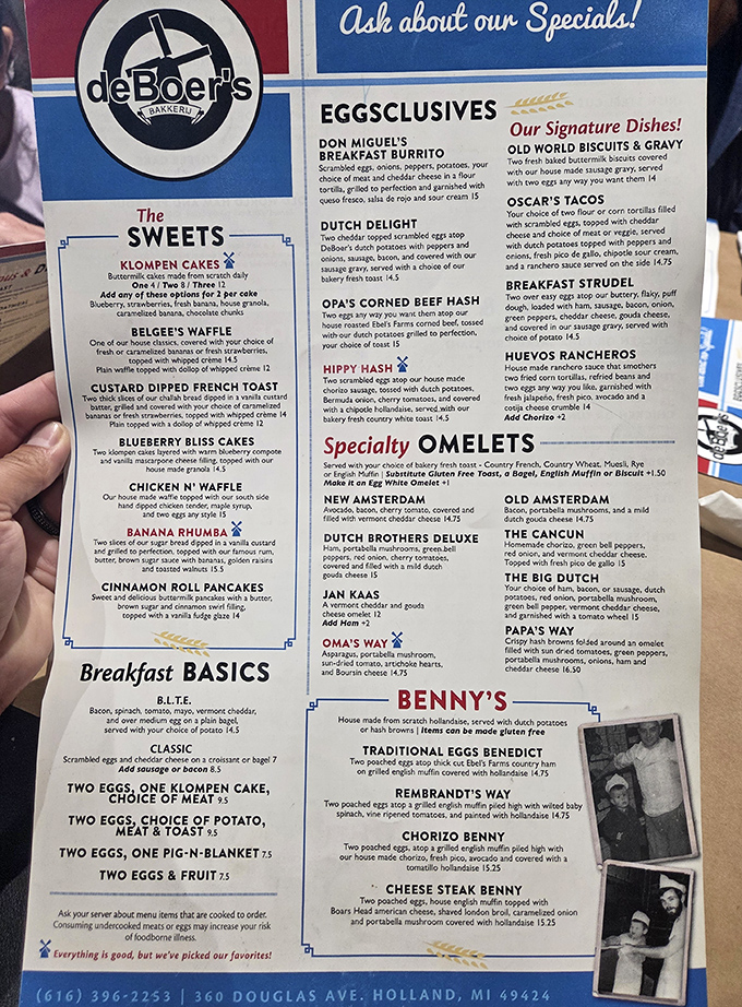 The menu reads like a delicious geography lesson of the Netherlands, with "Eggsclusive" dishes that'll have you planning tomorrow's breakfast before finishing today's.