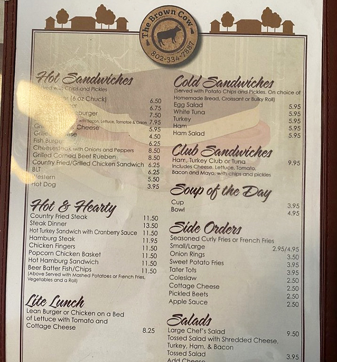 The menu board showcases hearty classics that have kept locals coming back for generations.