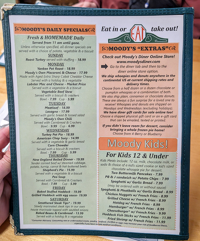 The daily specials board reads like a comfort food greatest hits album, with homestyle favorites rotating throughout the week.