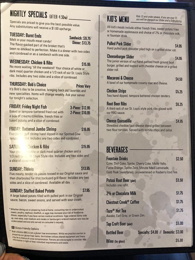 The menu reads like a love letter to slow-cooked perfection, with daily specials that make planning your week deliciously simple.