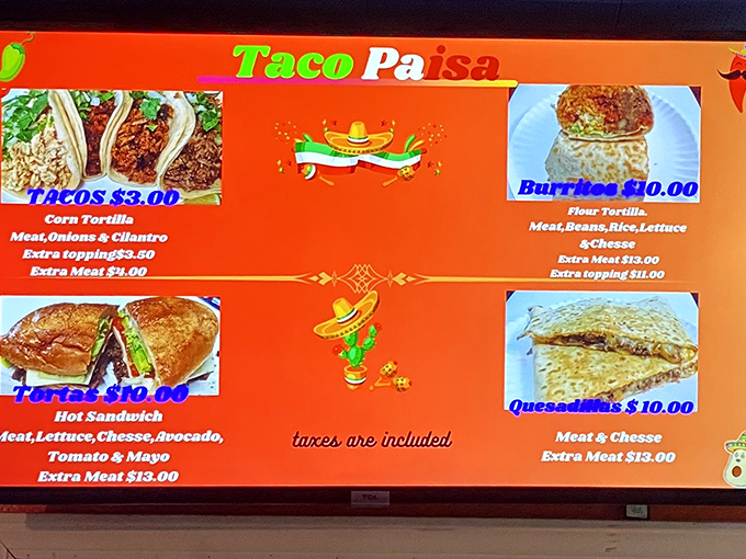 The straightforward menu board showcases Taco Paisa's philosophy: do a few things exceptionally well rather than many things mediocrely.