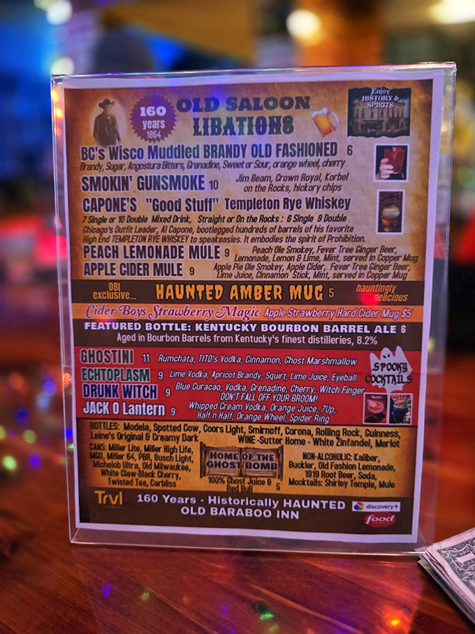 The spirited drink menu features paranormal-themed concoctions like "Ghostini" and "Ectoplasm"&mdash;liquid courage for those hoping to meet the establishment's famous residents.