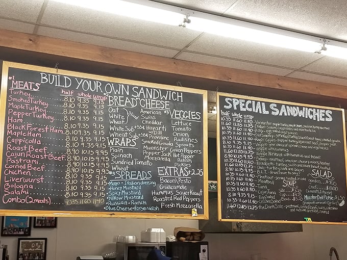 The chalkboard menu &ndash; a masterpiece of possibility where sandwich dreams are born and difficult decisions must be made.