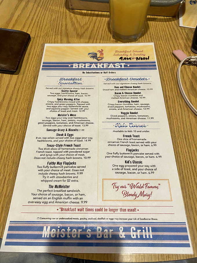 Breakfast specialties like the "Scotty Special" and "Spicy Morning After" omelet promise to fuel your day with generous portions.
