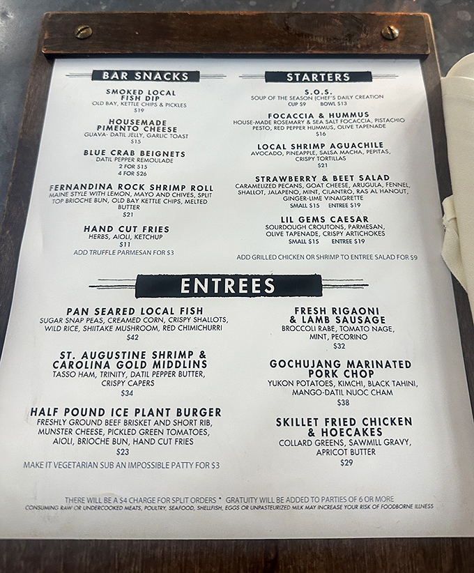 The menu reads like a love letter to Florida's bounty, with dishes that showcase local ingredients through a lens of culinary creativity.