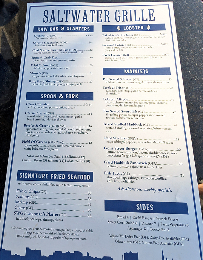 This menu reads like a love letter to Maine's maritime bounty. Decision paralysis has never been so delicious.