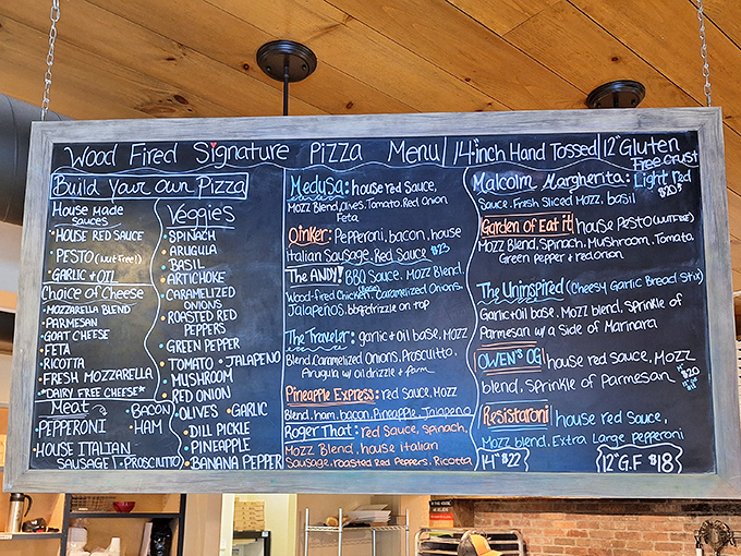 Menu: Chalked with care and creativity, this menu board showcases wood-fired masterpieces that transform simple ingredients into edible art.