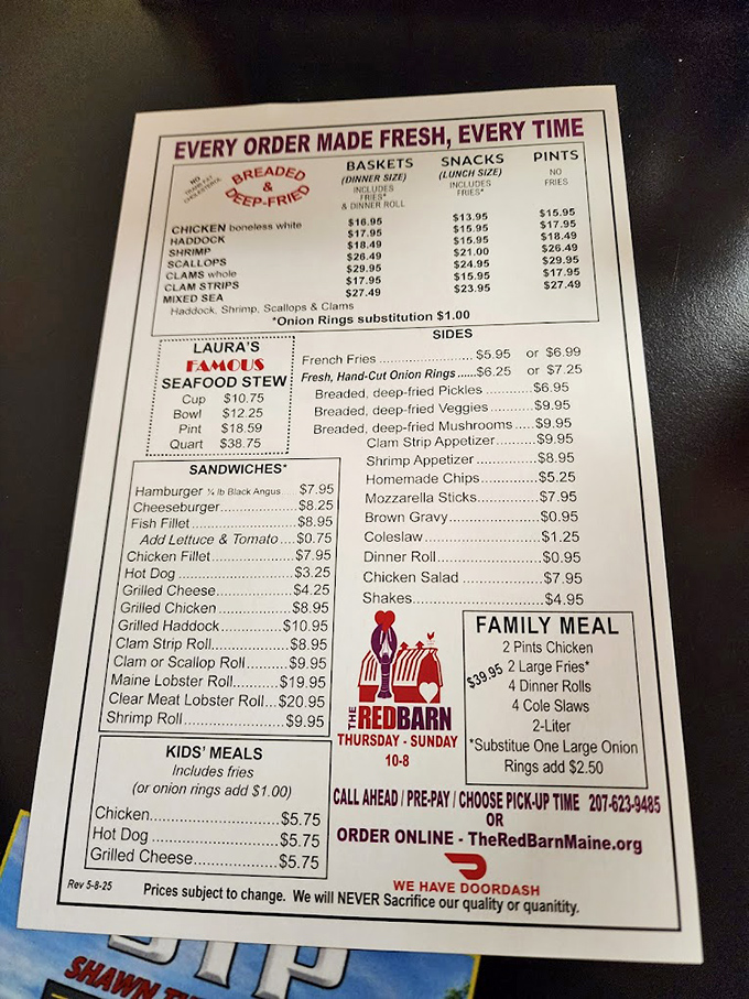 The menu board at Red Barn doesn't just list food&mdash;it's a declaration of delicious intent. Each item promises a journey into seafood nirvana.