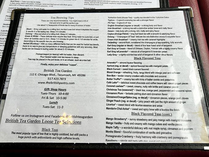 Not just a menu but a passport to flavor &ndash; dozens of tea varieties await, from robust black teas to delicate florals that might make you forget coffee exists.