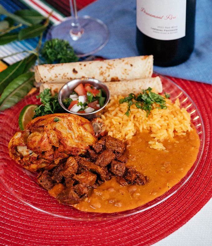 Not your average vineyard fare: Tender carnitas, seasoned rice, and beans that would make abuela proud &ndash; paired perfectly with their robust reds.