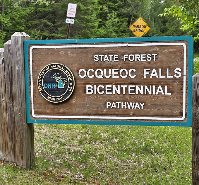 The wooden sign welcomes adventurers to Michigan's hidden gem &ndash; pronounce it "Ah-key-ock" and locals might actually believe you're from around here!