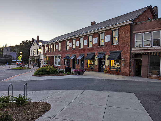 Gourmet Provence's brick exterior and classic storefront bring European charm to Brandon's main street, promising sophisticated pie experiences inside.