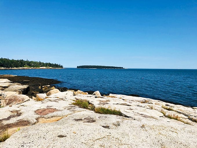 Birch Point State Park offers front-row seats to Maine's coastal drama, with rocky outcrops framing crystal blue waters.