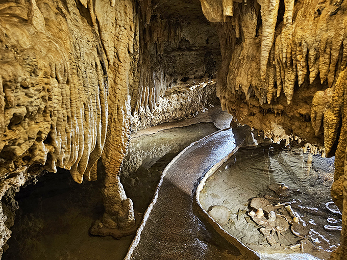 Step into another world inside Cave of the Mounds, where stalactites and stalagmites create nature's underground cathedral.