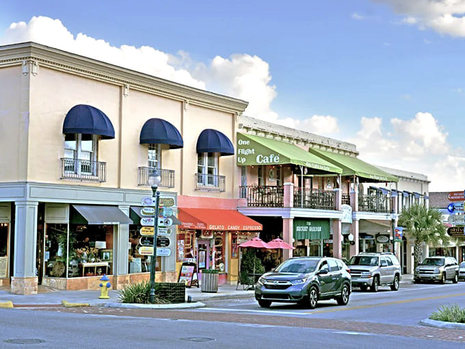 Mount Dora's colorful downtown streets invite leisurely strolls past charming shops and cafes.