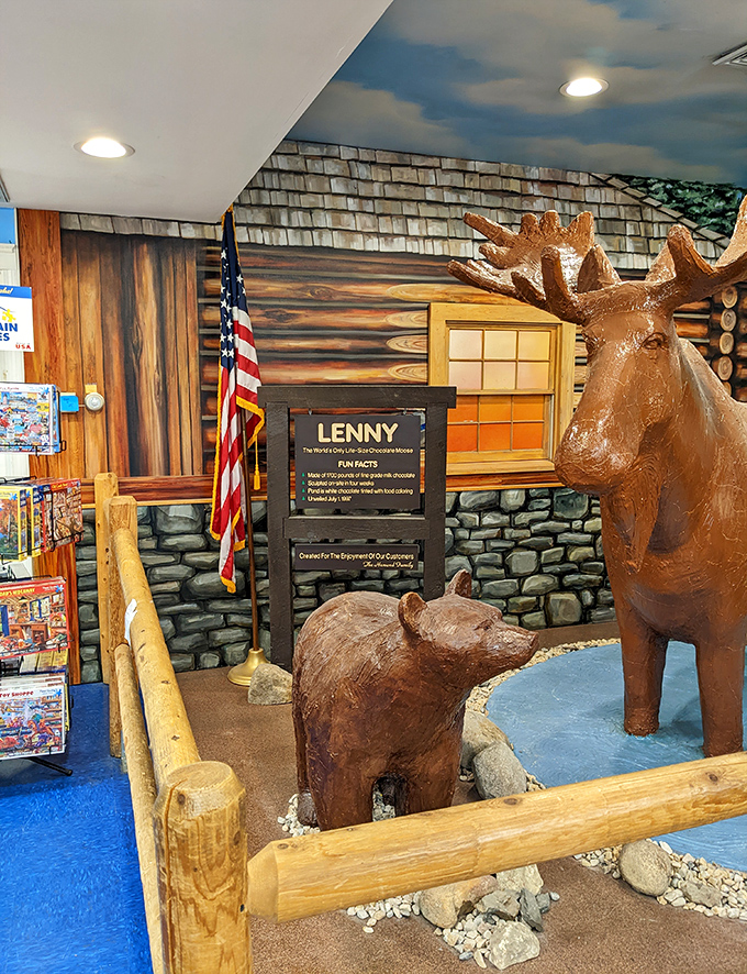 Meet Lenny, the 1,700-pound chocolate moose who never melts, standing guard at Len Libby Chocolatier in Scarborough.